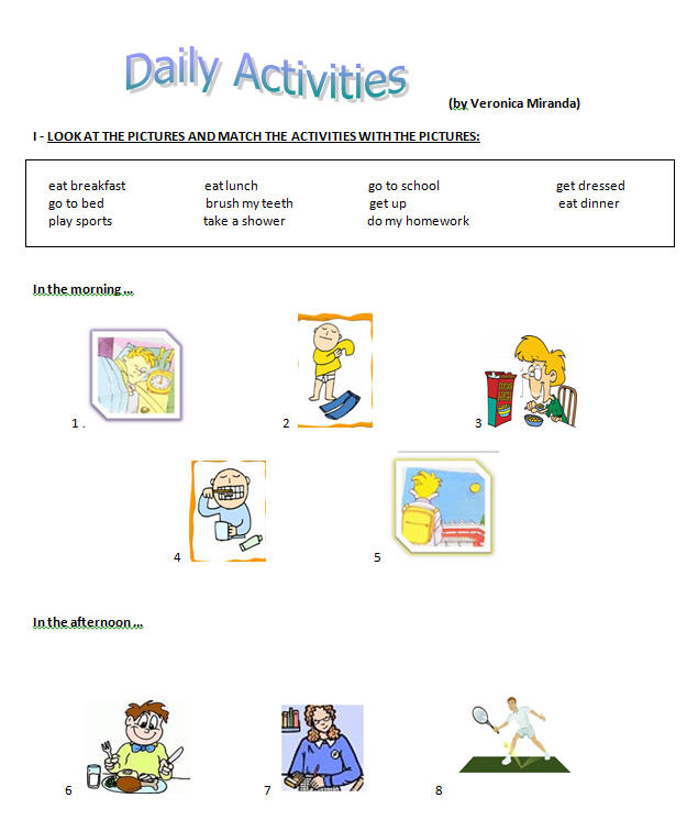 Daily Activities Worksheet Daily Activities Worksheet