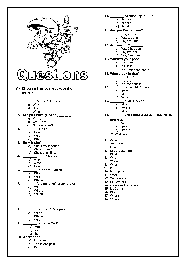Revising Questions Elementary Worksheet