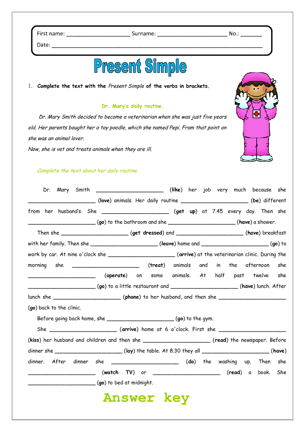 Simple Present Tense Daily Routines Exercises Worksheet Worksheet