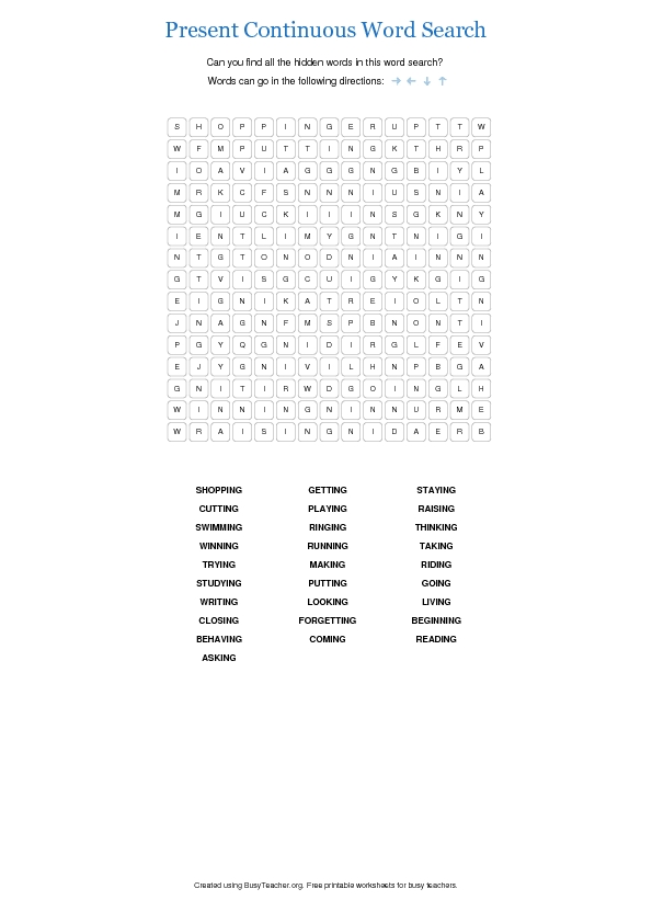 Present Continuous Word Search