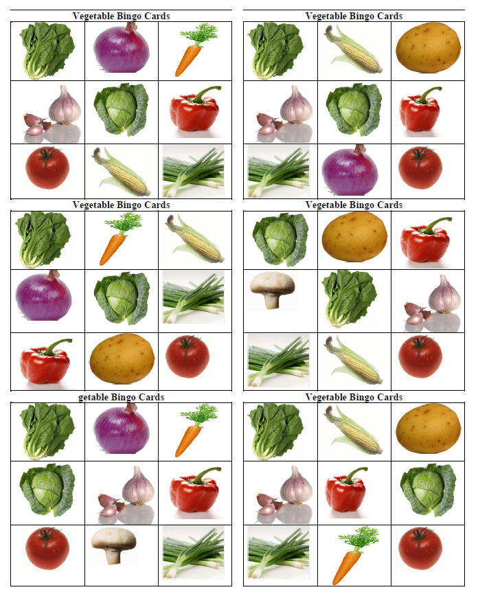 Vegetable Bingo Cards