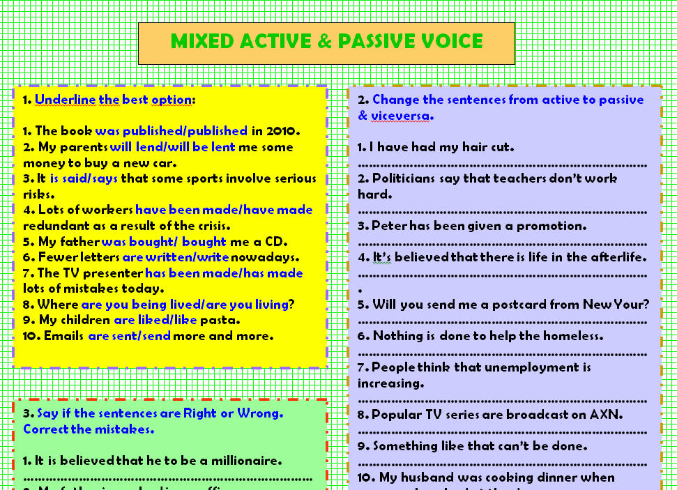  Active And Passive Voice Difficult Exercises With Answers Exercise Poster