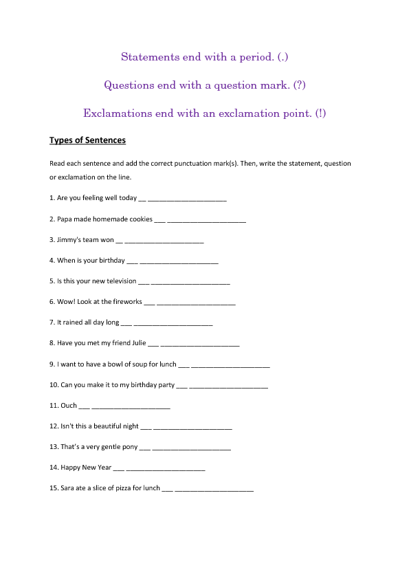 Free Printable Types Of Sentences Worksheets