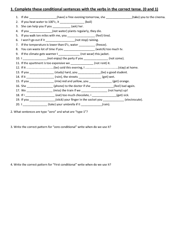 Zero And First Conditional Activity Zero First And Second Conditional