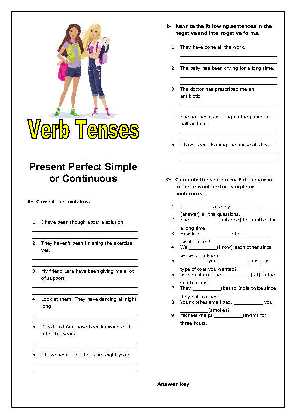 Verb Tenses Present Perfect Simple Or Continuous