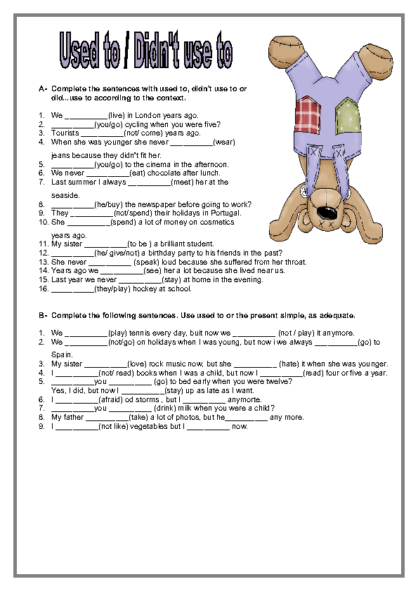 Used To Didn t Use To Elementary Worksheet Used To Didn t Use To Elementary Worksheet