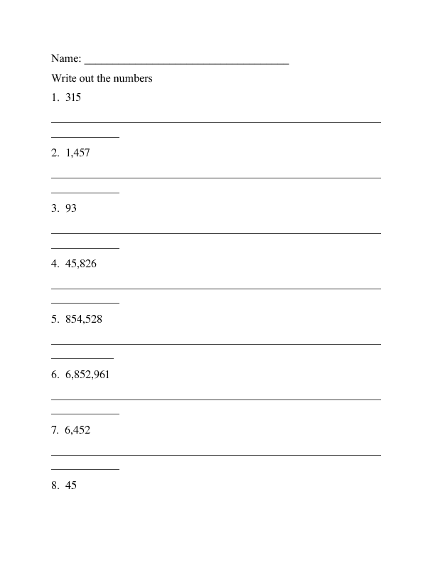 Large Number Writing Practice Large Number Writing Practice
