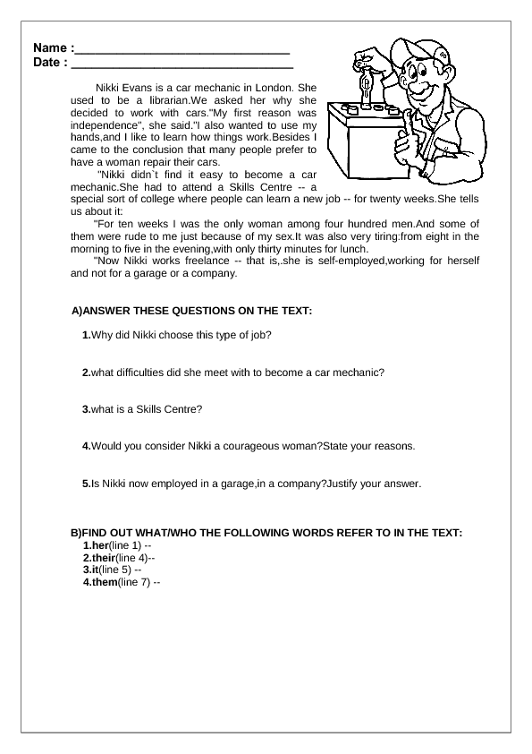 Jobs Reading Comprehension Worksheet Jobs Reading Comprehension Worksheet