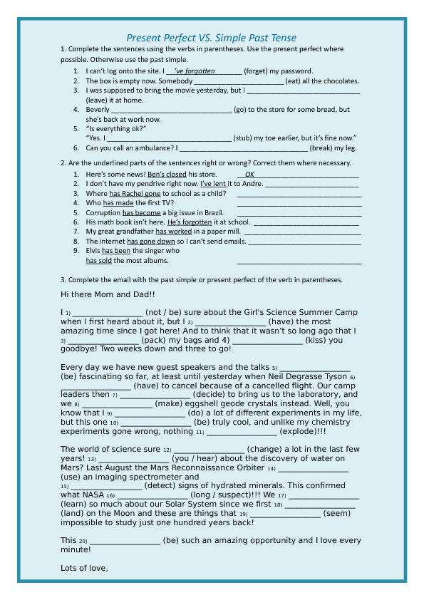 Present Perfect Vs Simple Past Advanced Worksheet