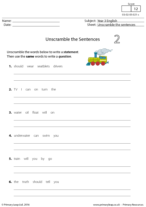 English Resource Unscramble The Sentences 2 English Resource Unscramble The Sentences 2
