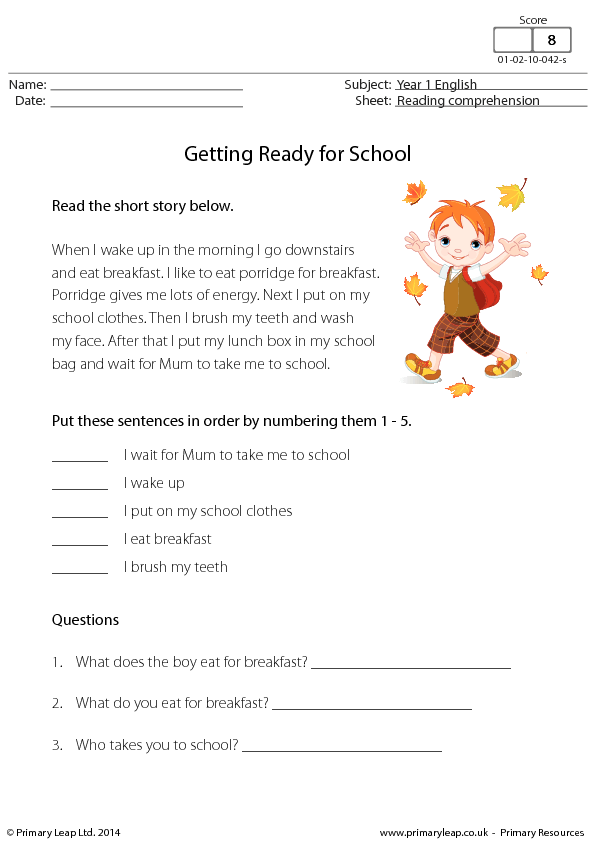 Reading Comprehension Getting Ready For School Reading Comprehension Getting Ready For School