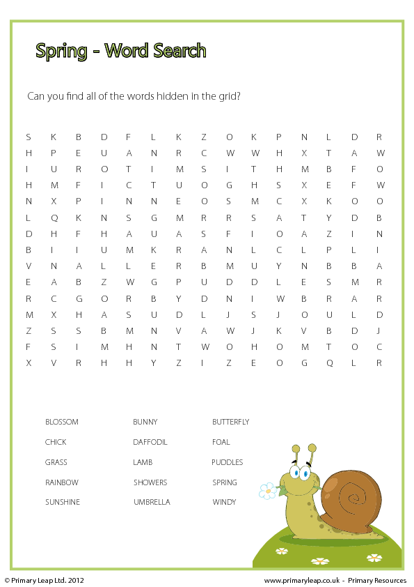 Spring Worksheet Word Search