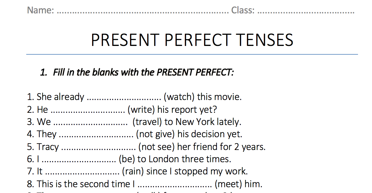 Present Perfect Worksheet