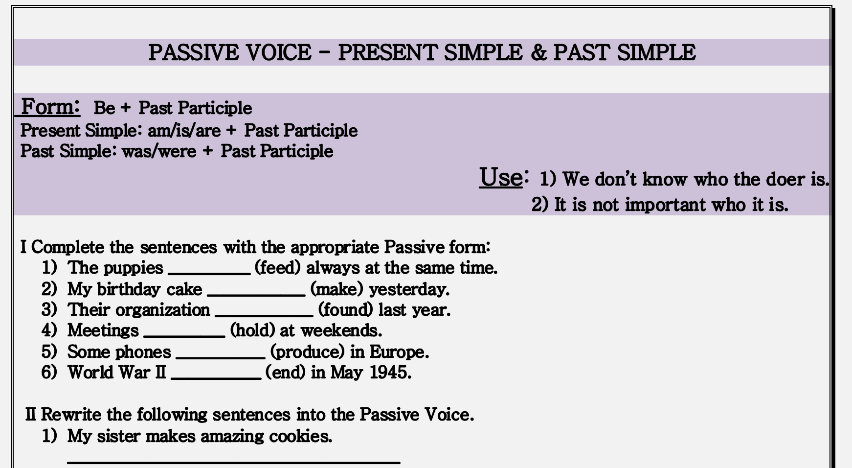 Passive Voice Present Simple Past Simple Worksheet